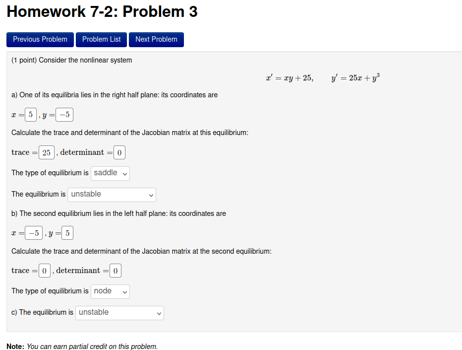 Solved (1 point) Consider the nonlinear system | Chegg.com