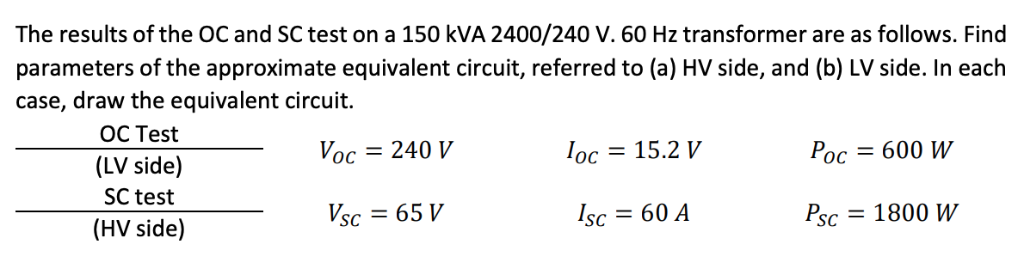 Solved The results of the OC and SC test on a 150 kVA | Chegg.com