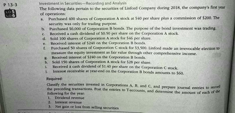 Solved P 13-3 LO5 LO6 a. ها نو نی عی Investment in | Chegg.com