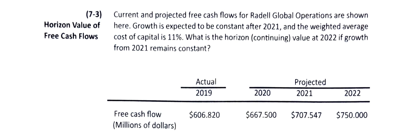 Solved (7-3) Current and projected free cash flows for | Chegg.com