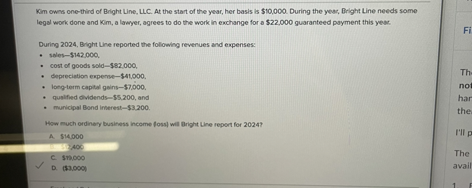 Solved How much ordinary business income (loss) ﻿will Bright | Chegg.com