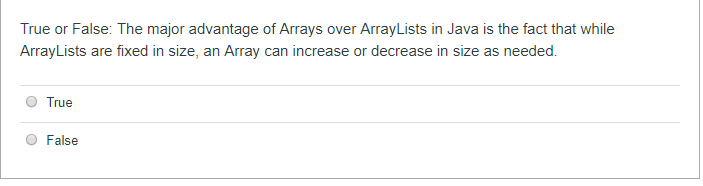Solved True or False: The major advantage of Arrays over | Chegg.com