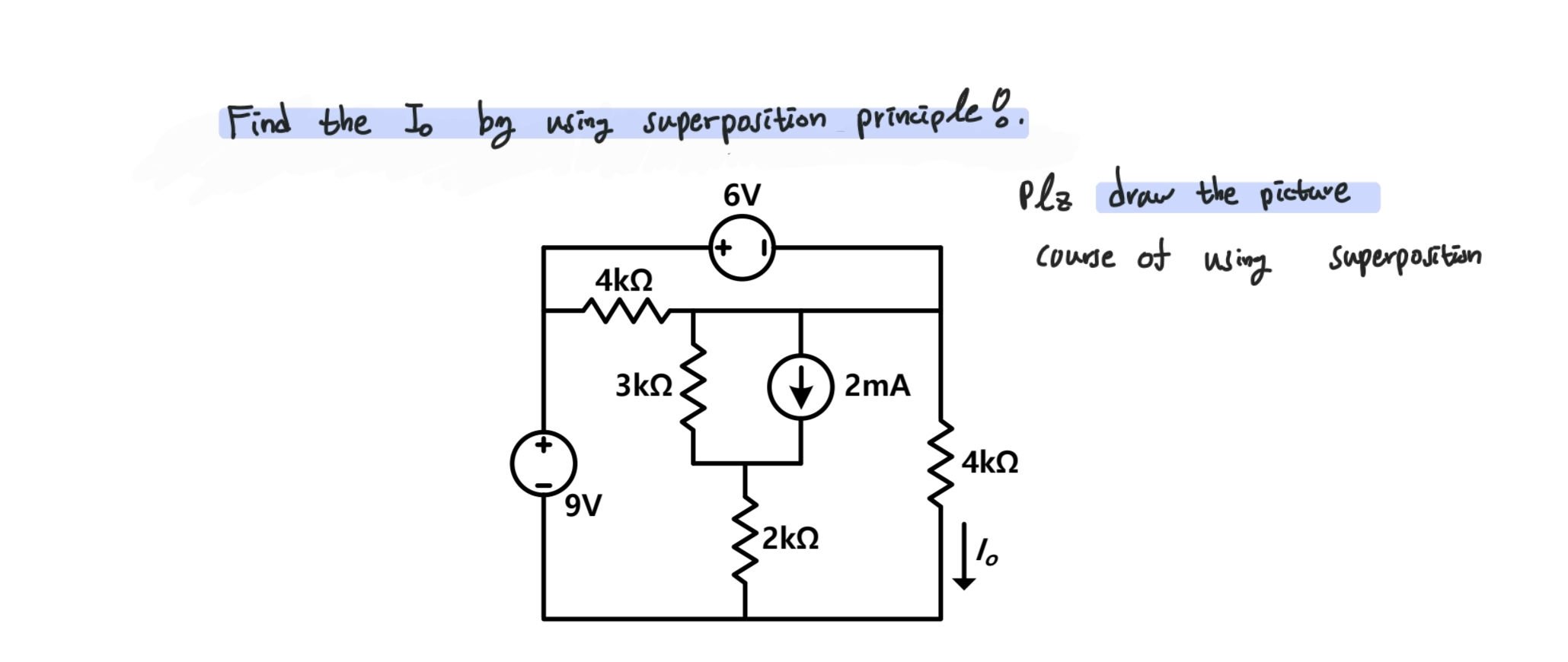 Solved Find the I0 by using superposition principle: lz draw | Chegg.com