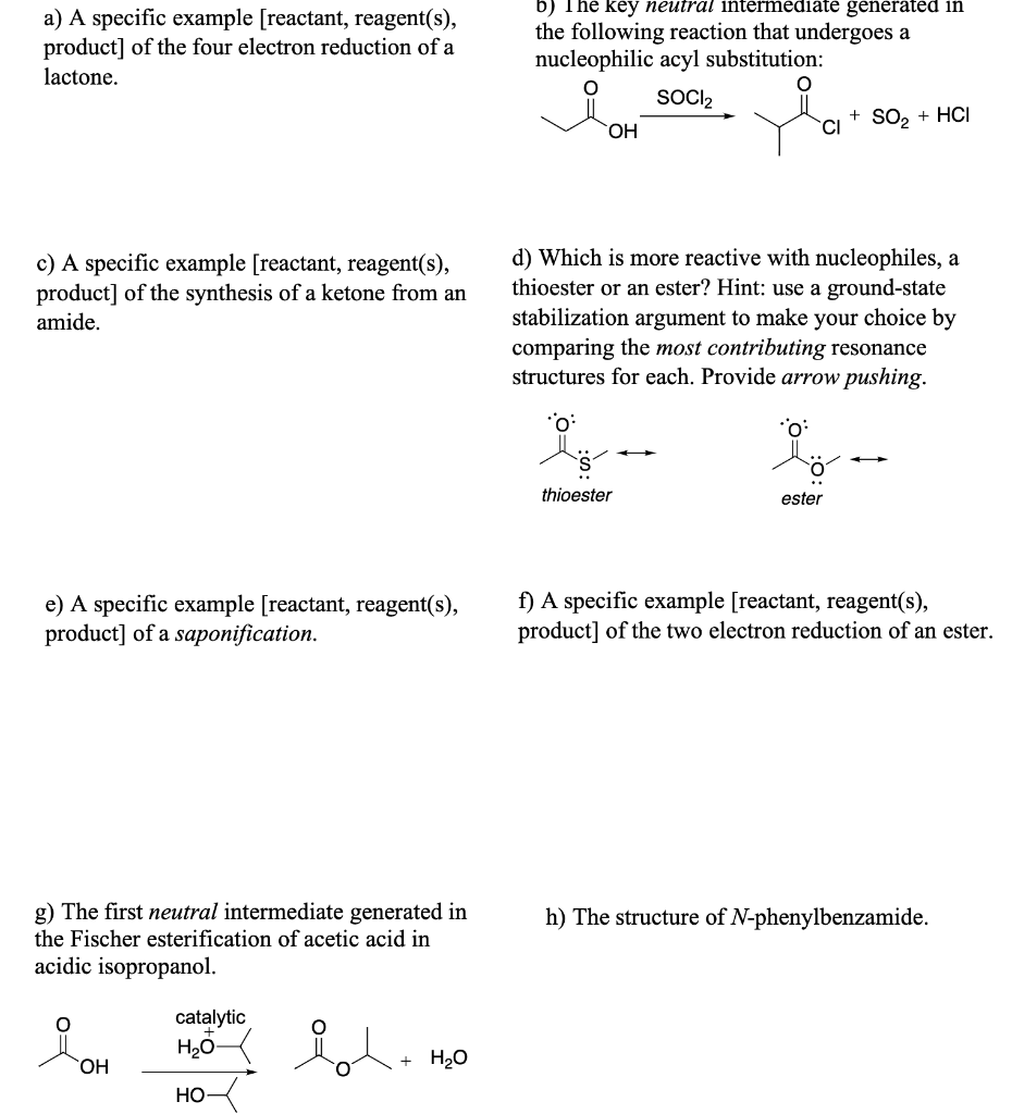 Solved a) A specific example [reactant, reagent(s), product] | Chegg.com