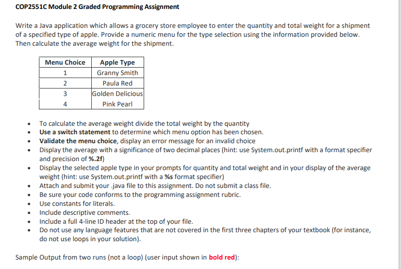Solved COP2551C Module 2 Graded Programming Assignment Write | Chegg.com Solved COP2551C Module 2 Graded Programming Assignment Write | Chegg.com