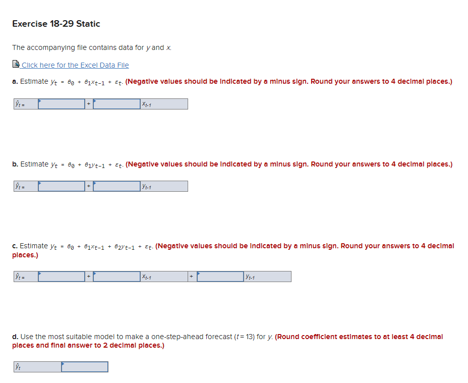 Solved The accompanying file contains data for y and x. a. | Chegg.com