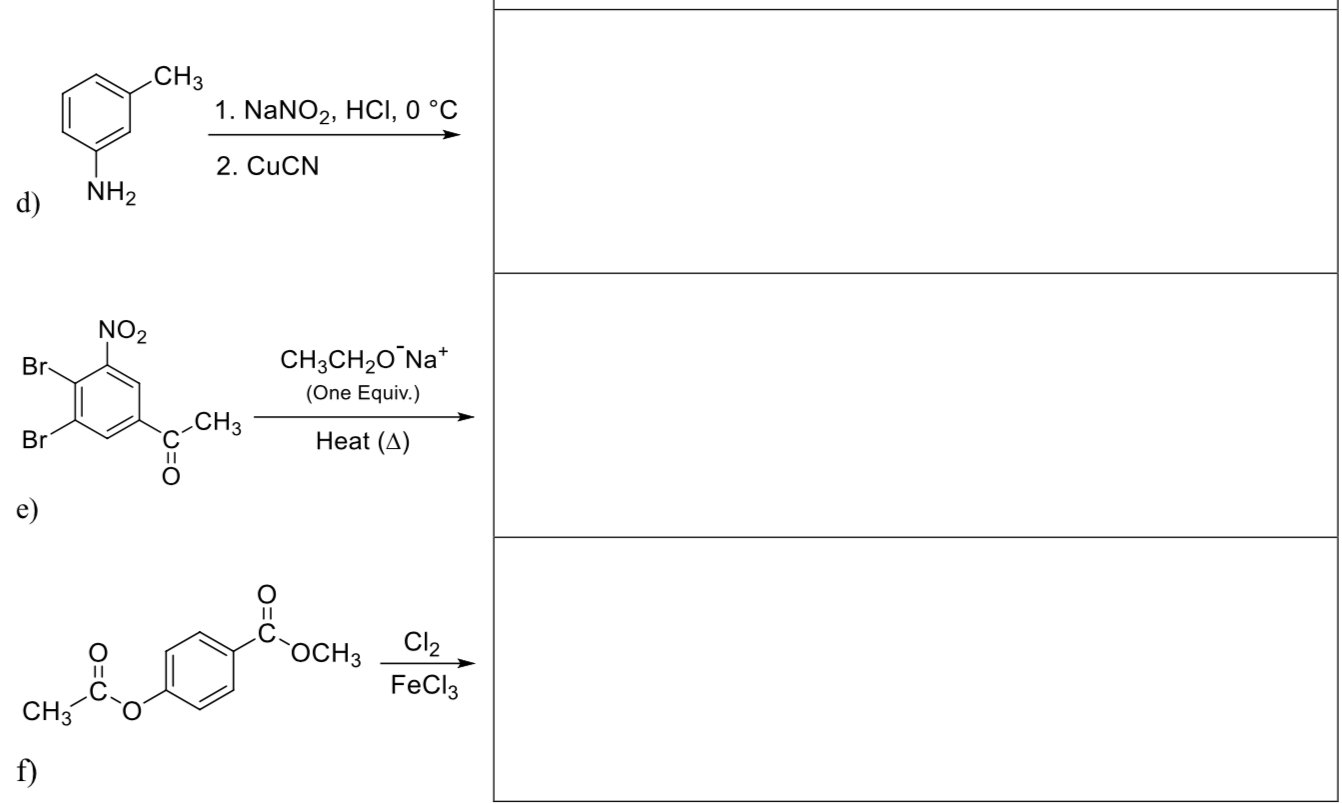 Solved CH3 1. NaNO2, HCI, 0 °C 2. CuCN d) NH2 NO2 Br CH3CH2O | Chegg.com