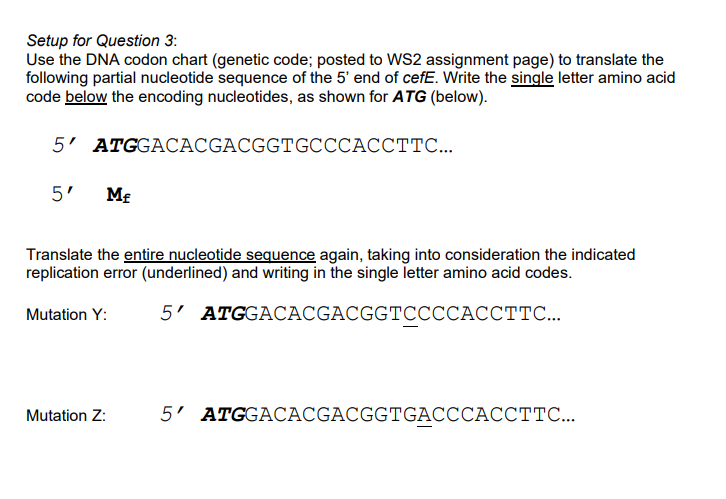 Solved Setup for Question 3: Use the DNA codon chart | Chegg.com