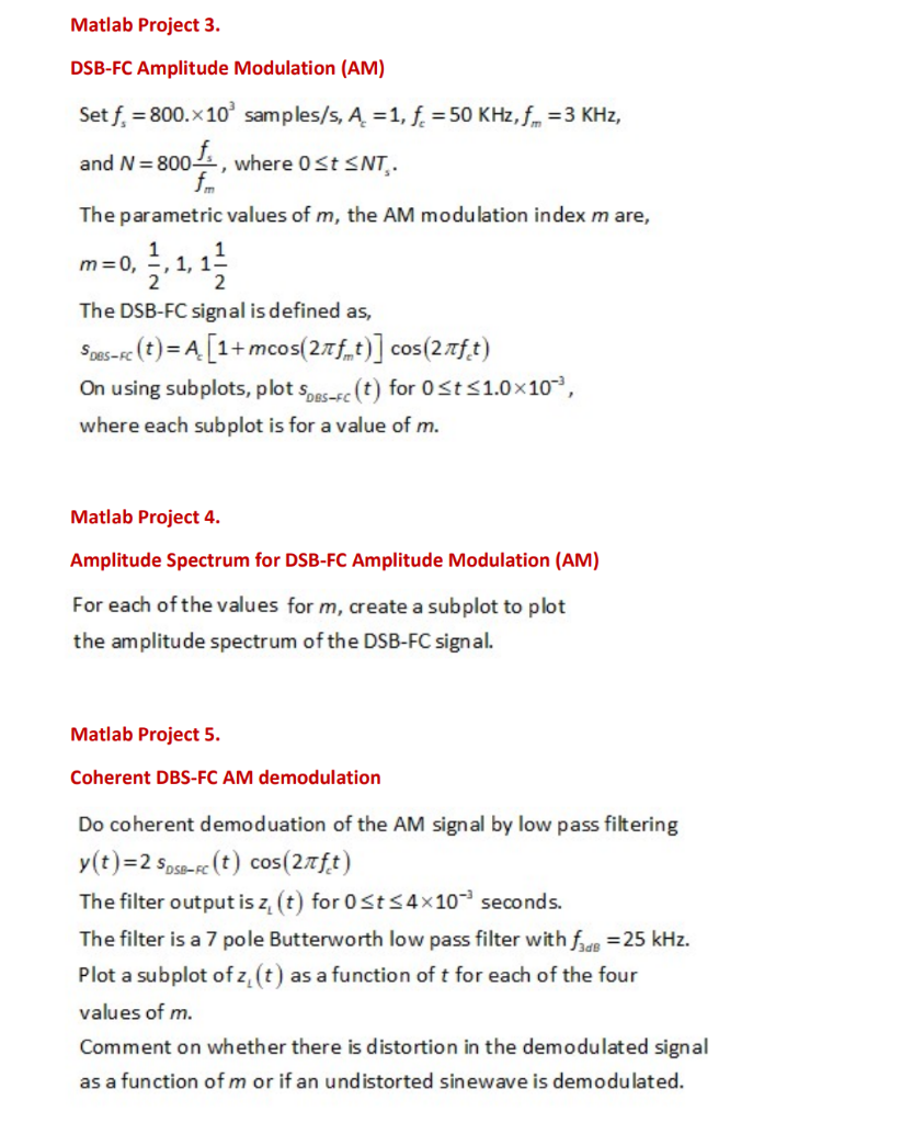 Solved Matlab Project 3 Dsb Fc Amplitude Modulation Am 