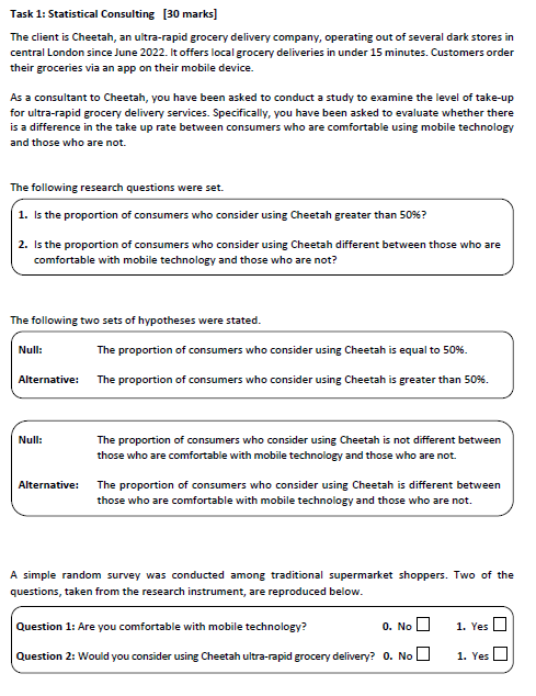 Task 1: Statistical Consulting [30 marks] The client | Chegg.com