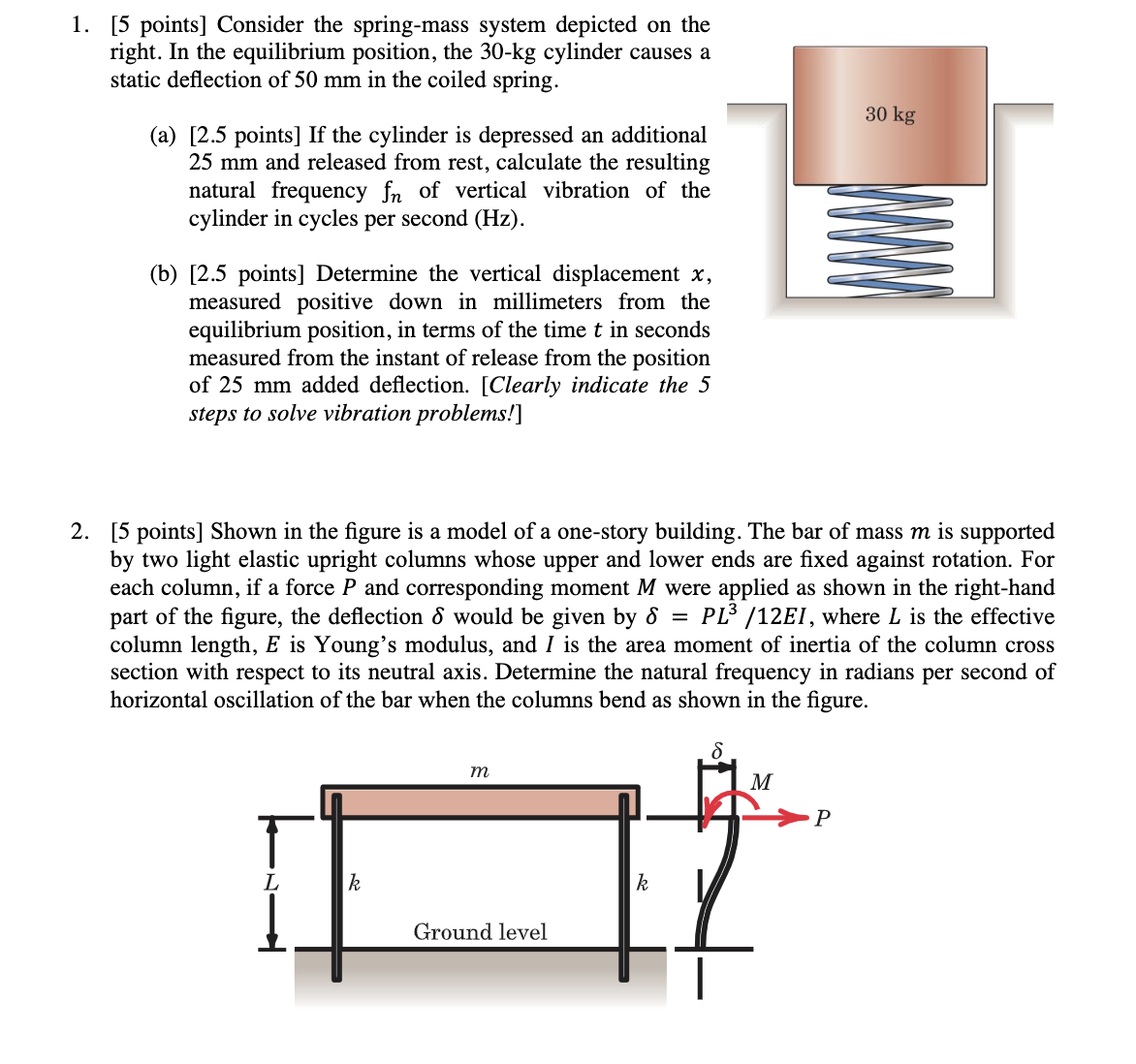 Solved 1. [5 points] Consider the spring-mass system | Chegg.com