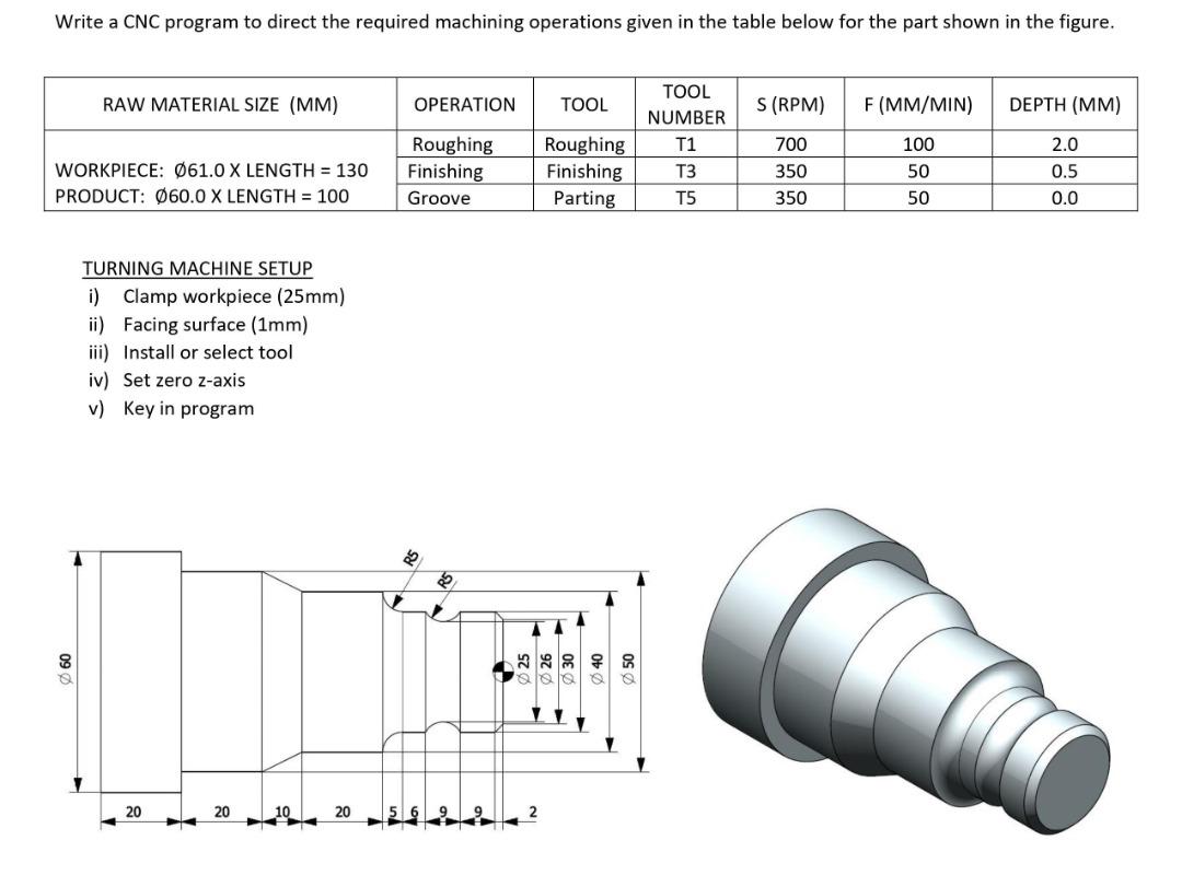 Solved Write a CNC program to direct the required machining | Chegg.com