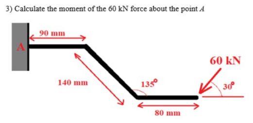 Solved 3) Calculate the moment of the 60kN force about the | Chegg.com