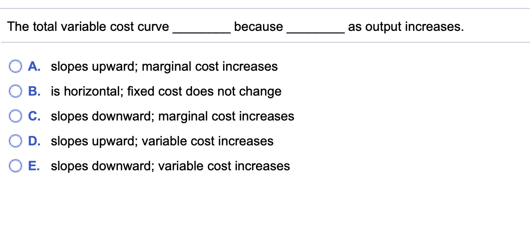 Solved The total variable cost curve because as output | Chegg.com