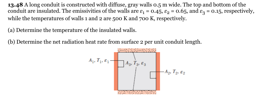 Solved 13.48 A long conduit is constructed with diffuse, | Chegg.com