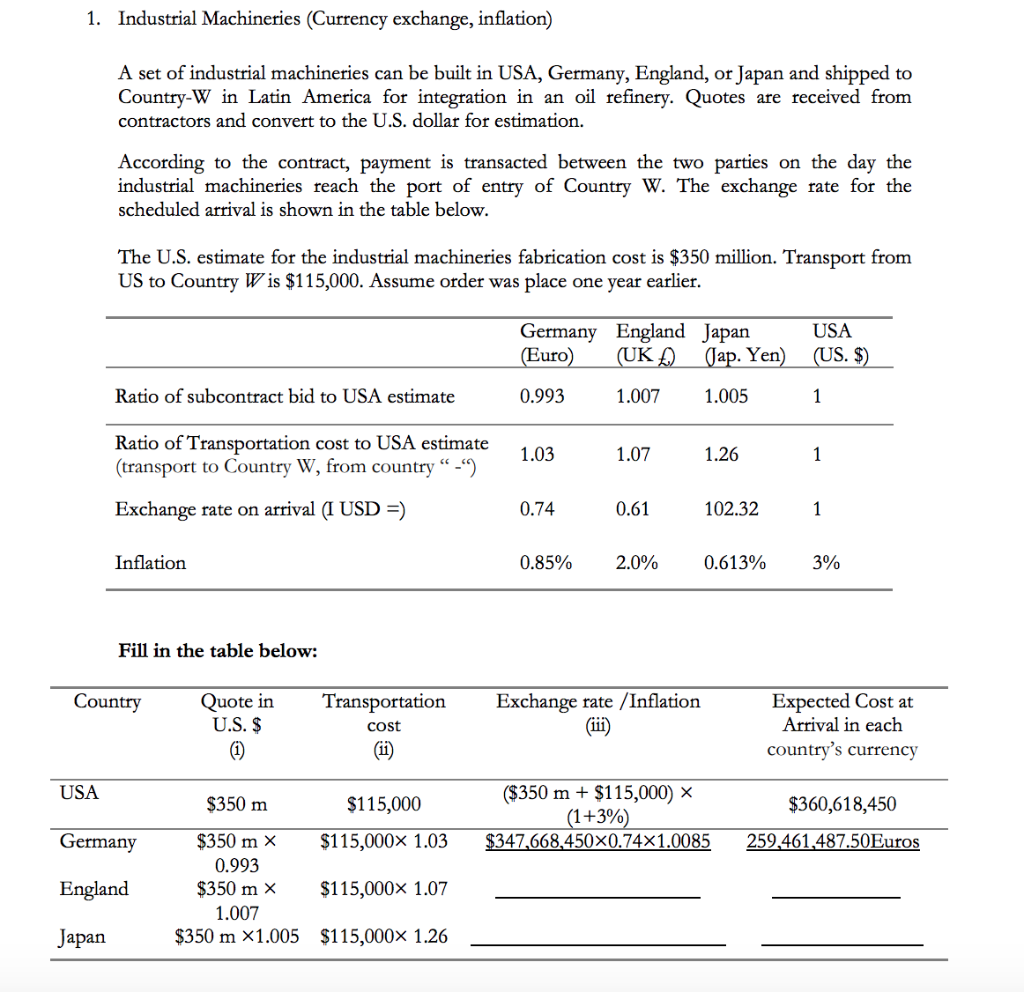 Solved 1. Industrial Machineries (Currency exchange, | Chegg.com