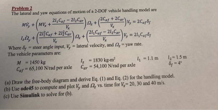 Problem 2 The lateral and yaw equations of motion of | Chegg.com