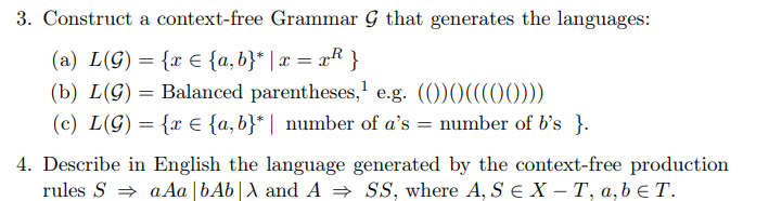 Solved 3. Construct a context-free Grammar G that generates | Chegg.com