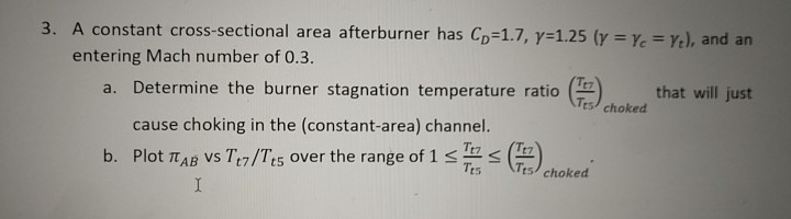 3. A constant cross-sectional area afterburner has | Chegg.com