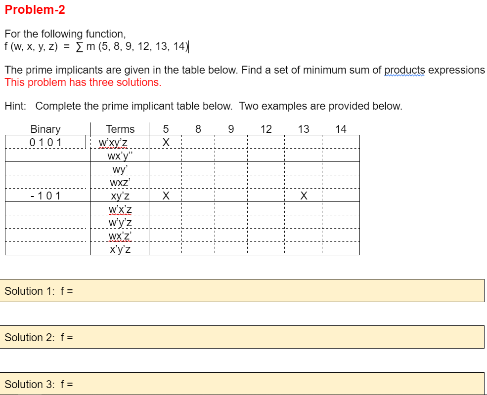 Solved Problem-2 For the following function, f(W, X, Y, Z) = | Chegg.com