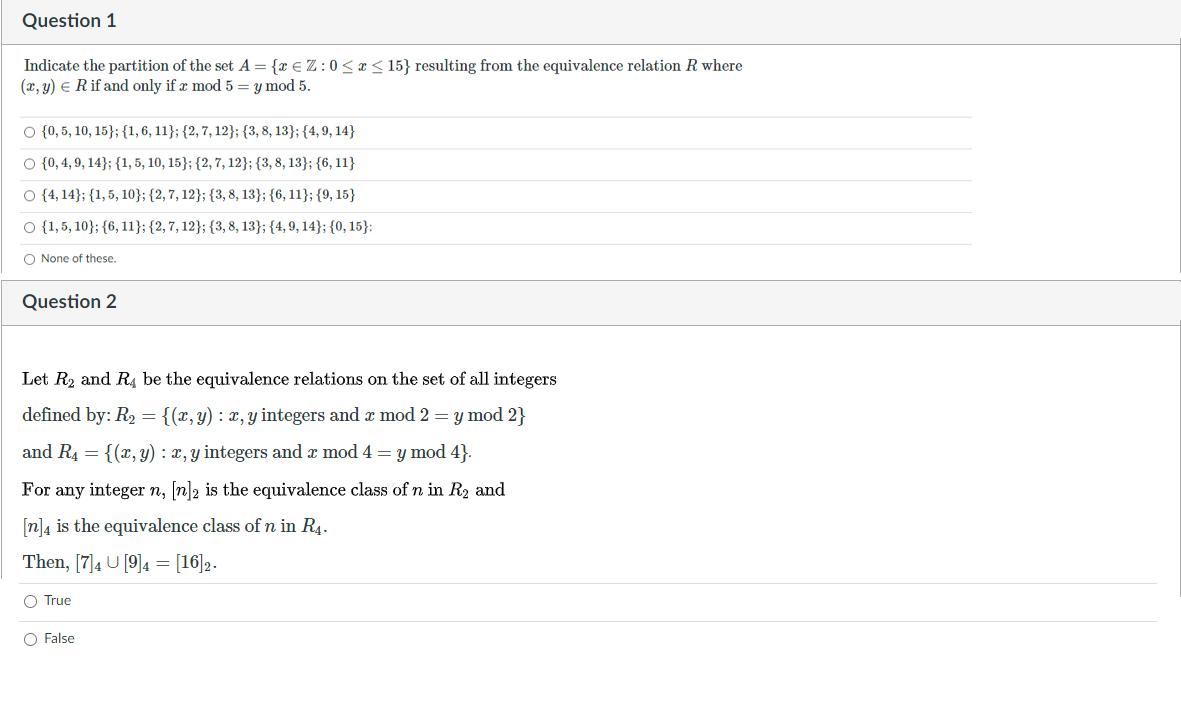 Solved Indicate the partition of the set A = {x ∈ Z: 0