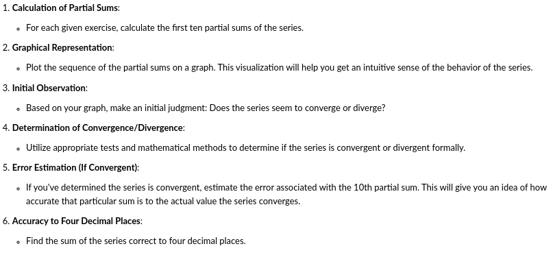 1. Calculation of Partial Sums: - For each given | Chegg.com