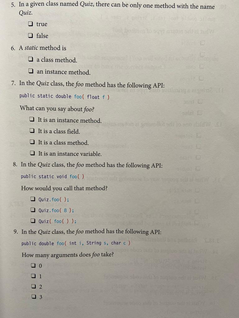 Solved 5. In a given class named Quiz, there can be only one | Chegg.com