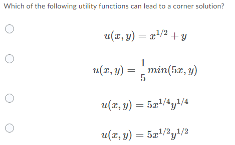 Solved Which of the following utility functions can lead to | Chegg.com