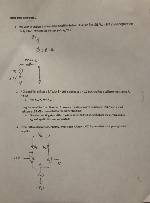 Solved EENG 310 Homework 2 we wish to analyze the transistor | Chegg.com