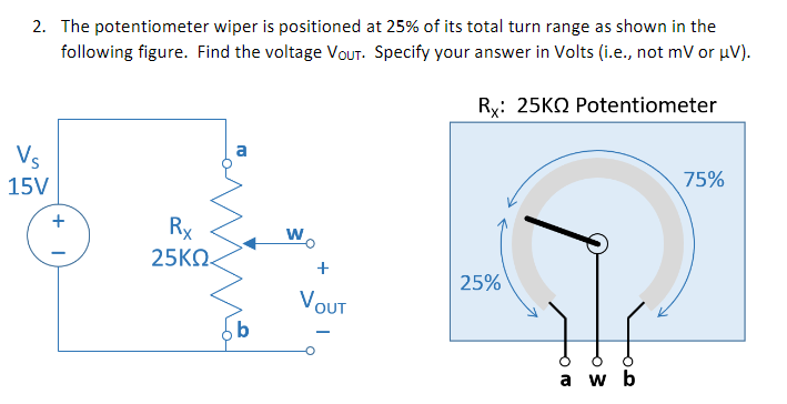 Solved The potentiometer wiper is positioned at 25% of its | Chegg.com