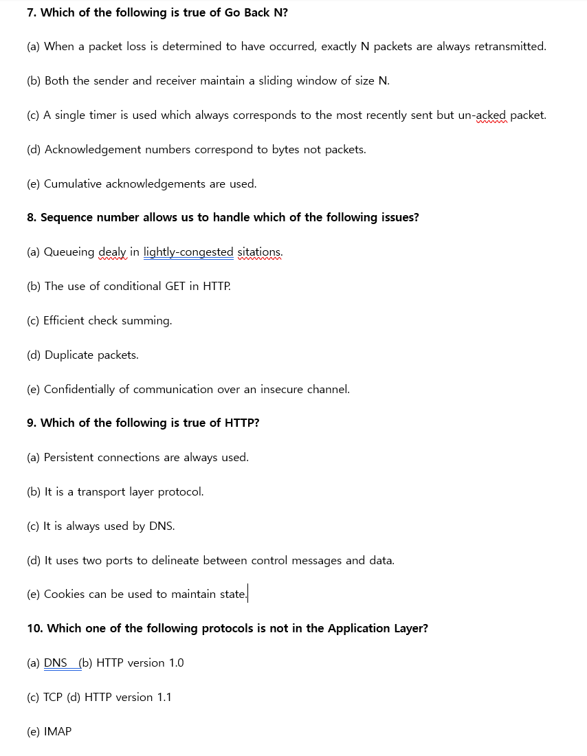 Solved 7. Which of the following is true of Go Back N? (a) | Chegg.com