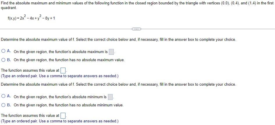 Solved Find the absolute maximum and minimum values of the | Chegg.com