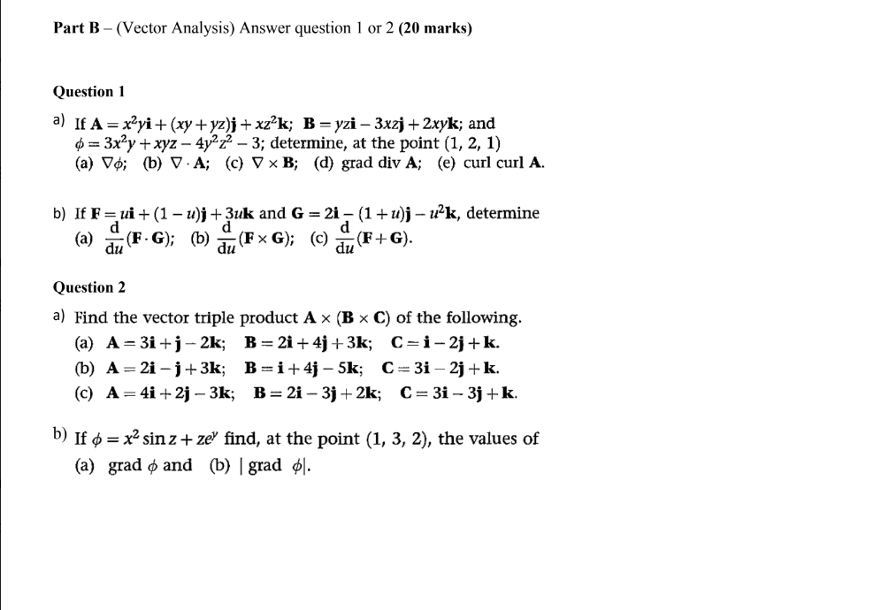 Solved Part B - (Vector Analysis) Answer question 1 or 2 (20 | Chegg.com
