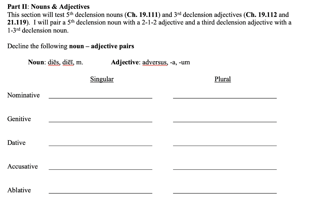 Part II: Nouns \& Adjectives This section will test | Chegg.com