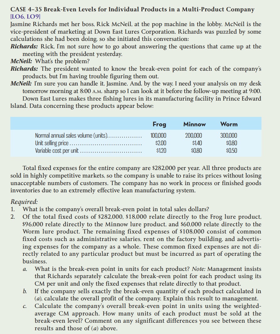 Solved CASE 4-35 Break-Even Levels for Individual Products | Chegg.com