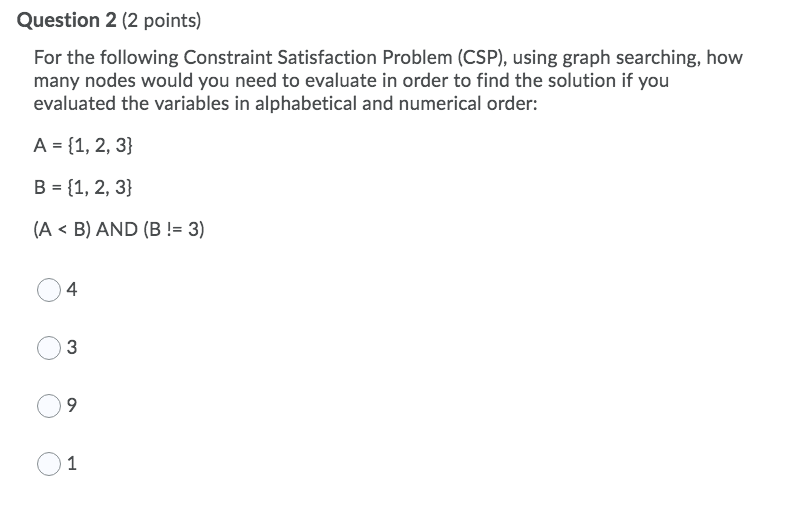Solved Question 2 (2 points) For the following Constraint | Chegg.com