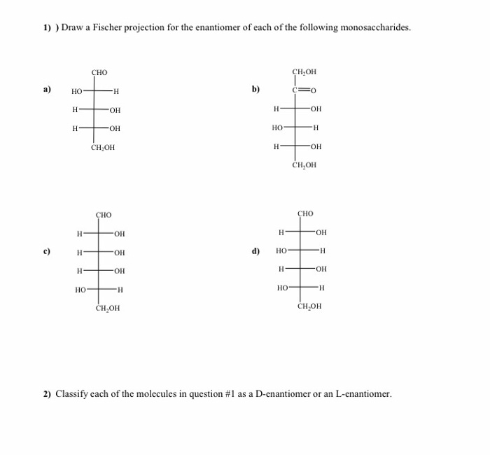 Solved Draw a Fischer projection for the enantiomer of each | Chegg.com