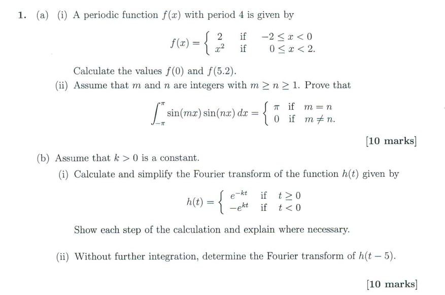 Solved 1. (a) (i) A periodic function f(x) with period 4 is | Chegg.com
