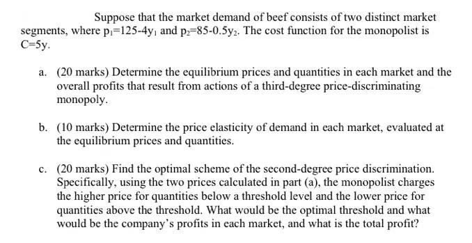 Solved Suppose that the market demand of beef consists of | Chegg.com