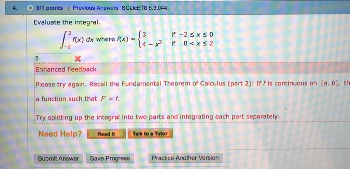 Solved 4. 0/1 points I Previous Answers SCalcET8 5.3.044 | Chegg.com