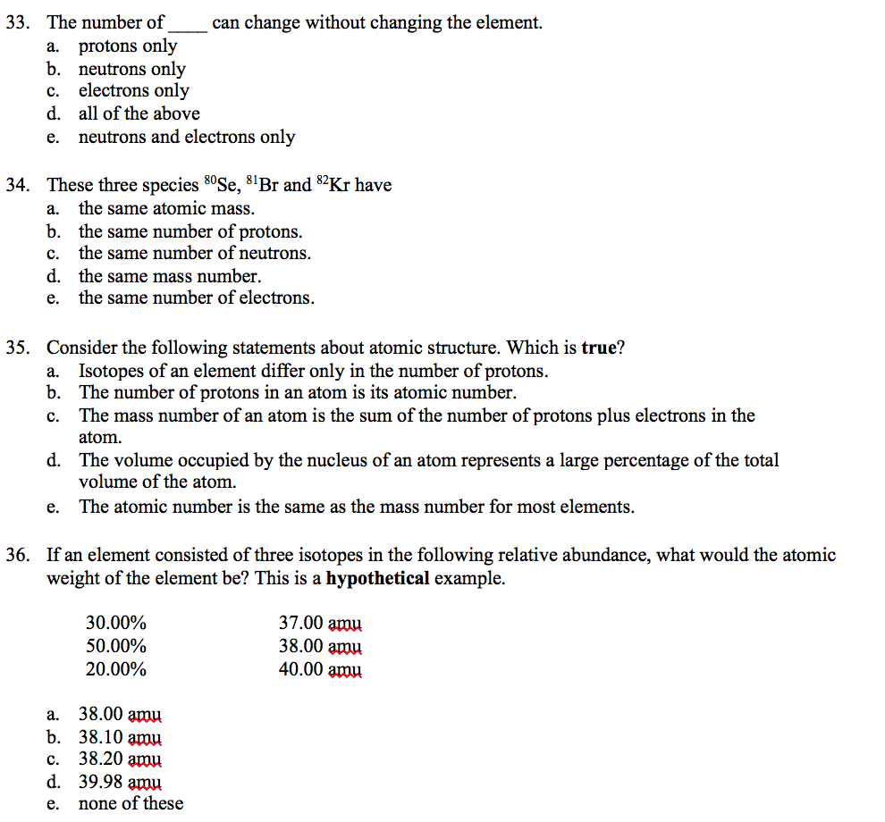 Solved 33. can change without changing the element. The | Chegg.com