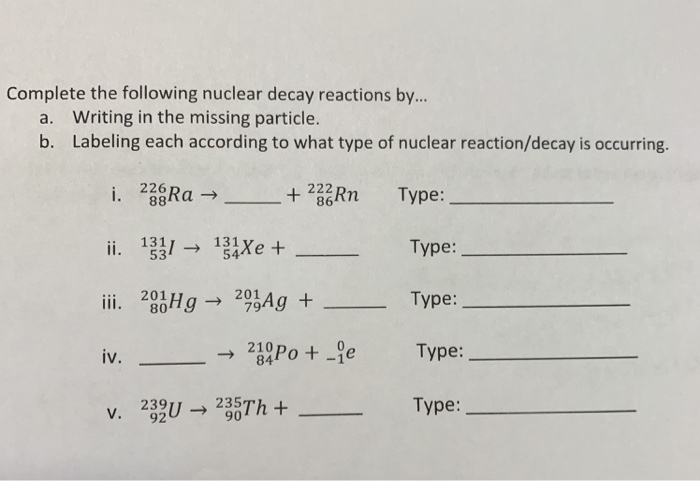 Solved Complete the following nuclear decay reactions by | Chegg.com