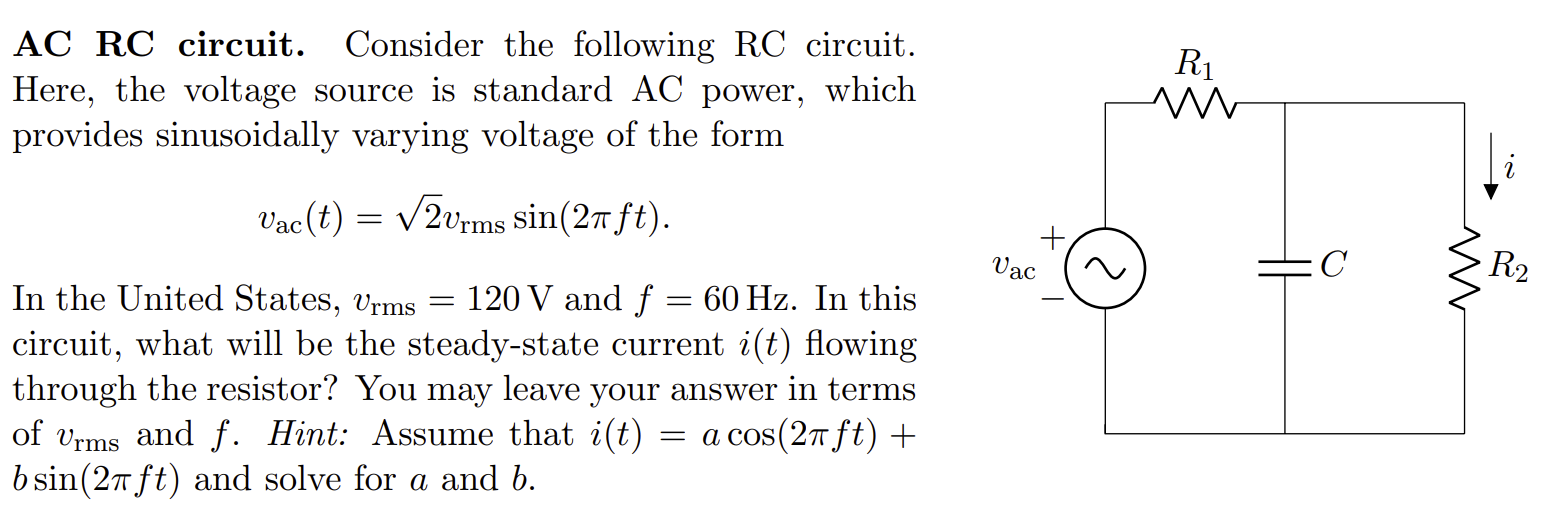 Solved AC RC circuit. Consider the following RC | Chegg.com
