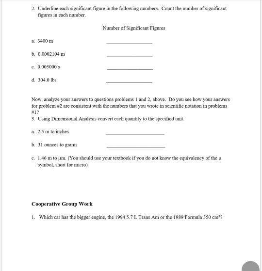 Solved 2. Underline each significant figure in the following | Chegg.com