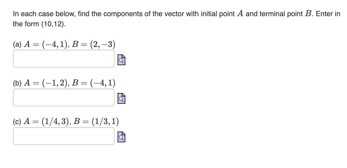Solved In each case below, find the components of the vector | Chegg.com