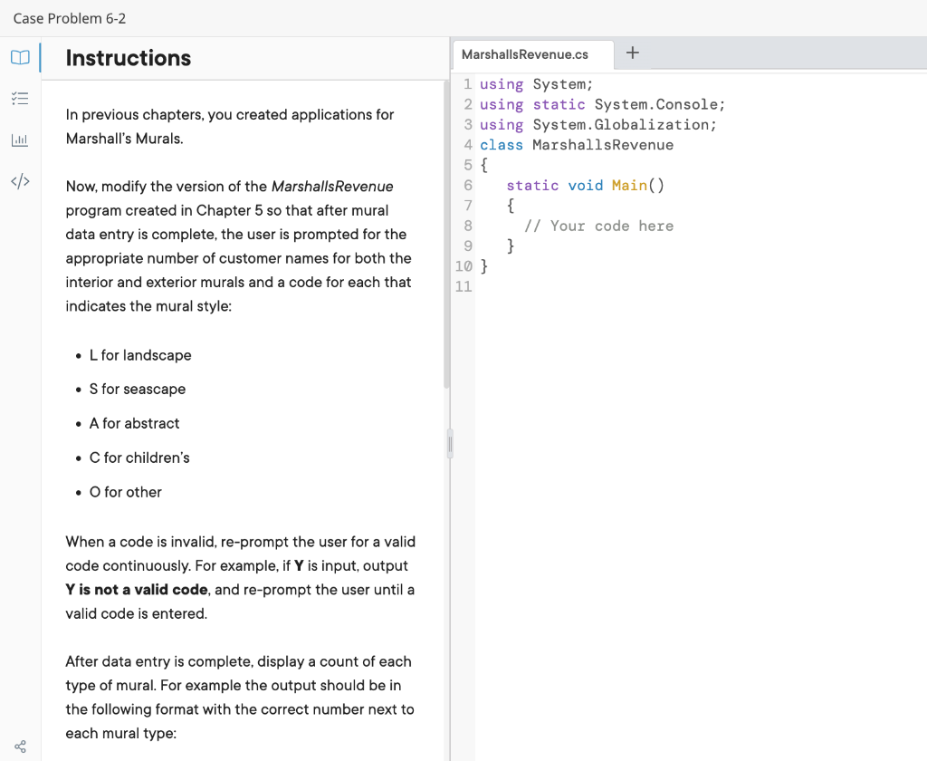 Solved Case Problem 6-2 m Instructions MarshallsRevenue.cs + | Chegg.com