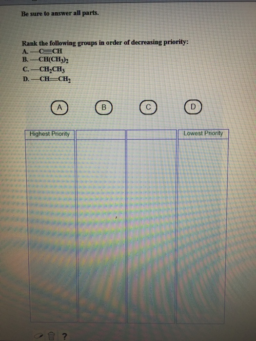 Solved Be sure to answer all parts. Rank the following | Chegg.com