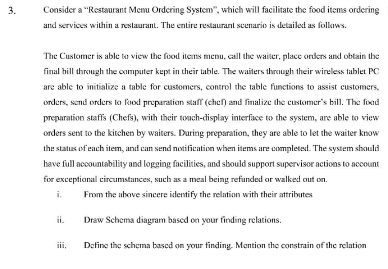 Solved 3. Consider a “Restaurant Menu Ordering System”, | Chegg.com