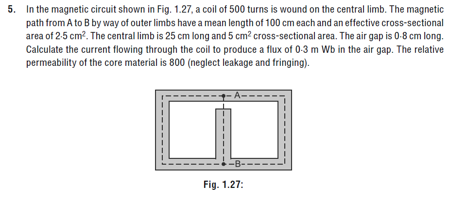 Solved 5. In the magnetic circuit shown in Fig. 1.27, a coil | Chegg.com
