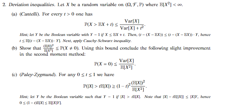 2. Deviation inequalities. Let X be a random variable | Chegg.com